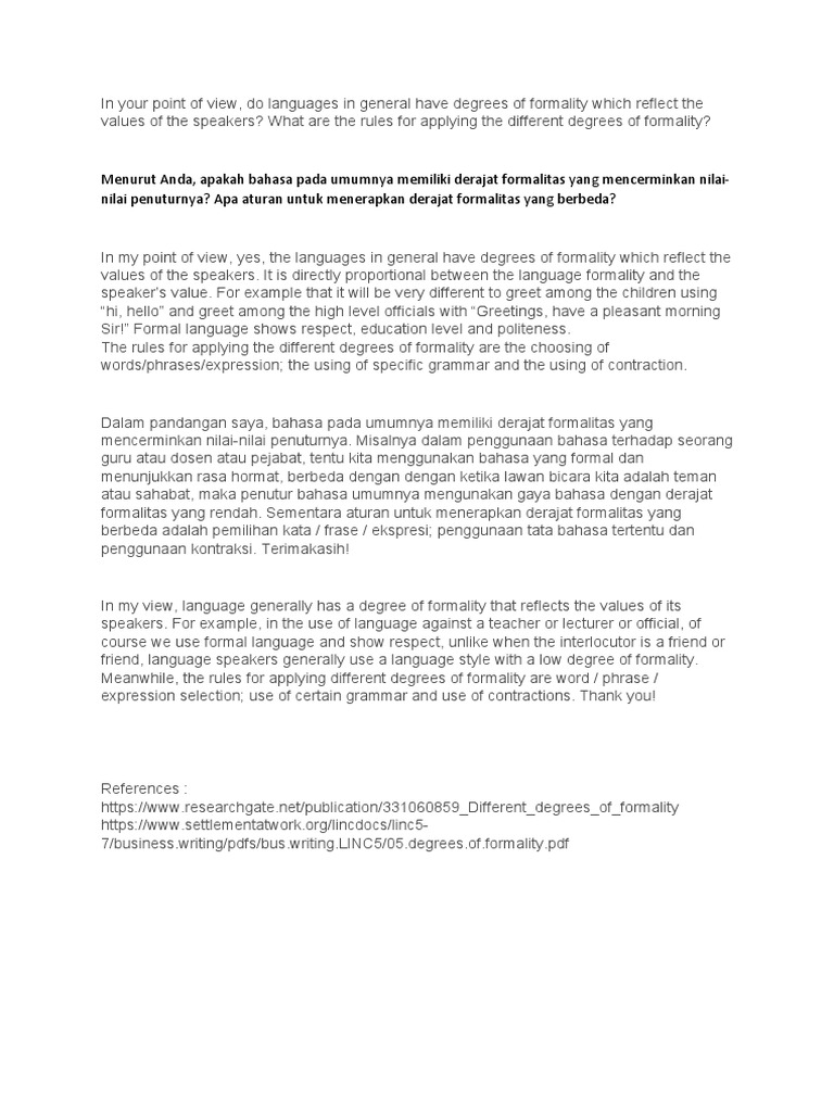 Degrees of Formality in Language: Rules and Examples of Applying ...