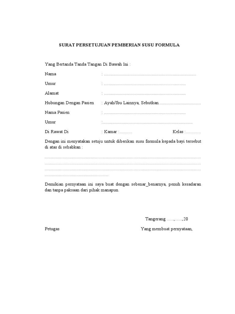 Surat Persetujuan Pemberian Susu Formula | PDF