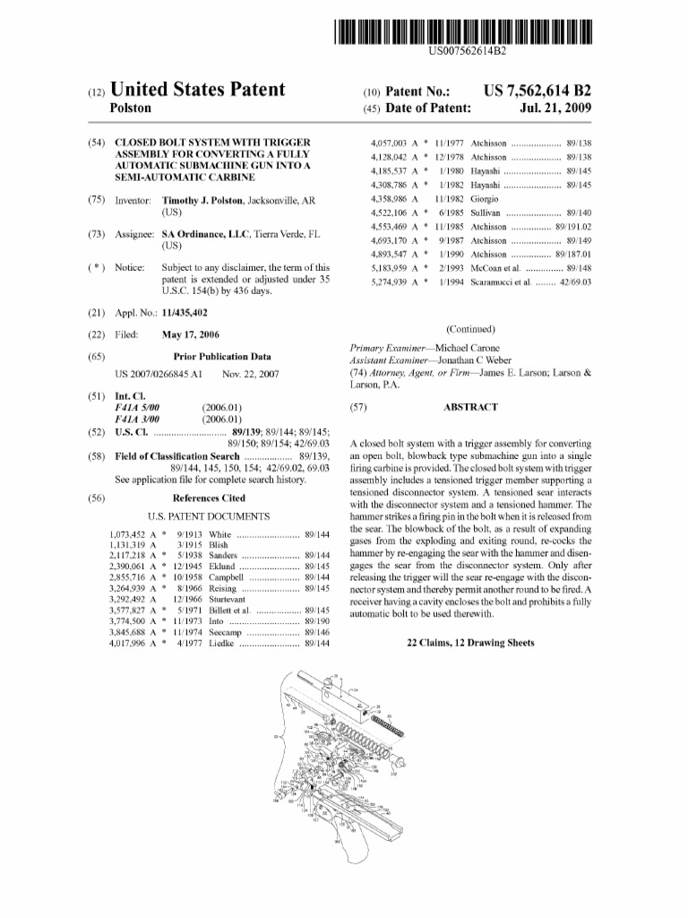 United States Patent (10) Patent No.: US 7.562,614 B2: Polston (45 ...
