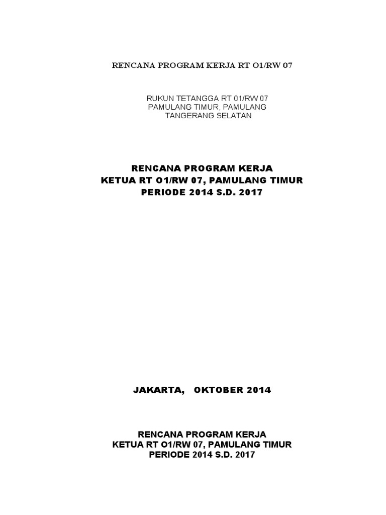 Rencana Program Kerja RT O1 | PDF | Karier & Perkembangan | Sains & Matematika
