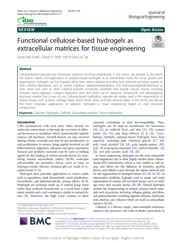 Functional Cellulose-Based Hydrogels As Extracellu | PDF | Extracellular Matrix | Tissue Engineering