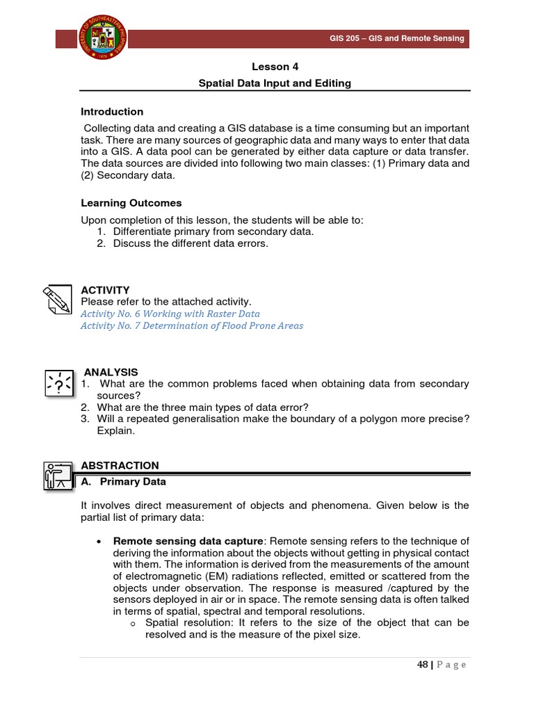 Lesson 4. Spatial Data Input and Editing | PDF | Geographic Information System | Image Scanner
