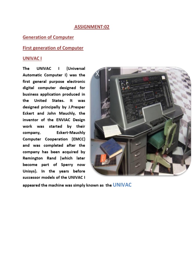 Assignment:02 Generation of Computer First Generation of Computer ...