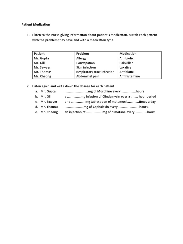Patient Medication (Worksheet) | PDF