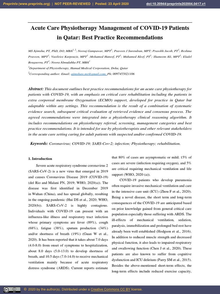 Acute Care PT For Covid 19 Patients | PDF | Physical Therapy ...