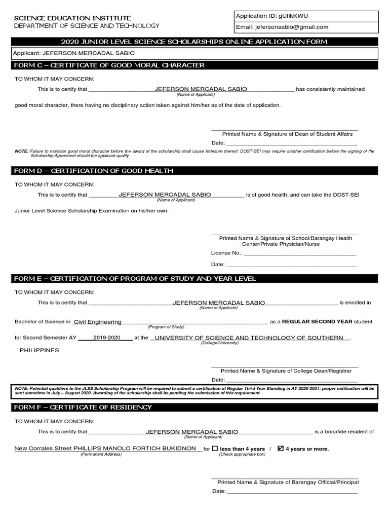DOST Application Form | PDF | Justice | Crime & Violence