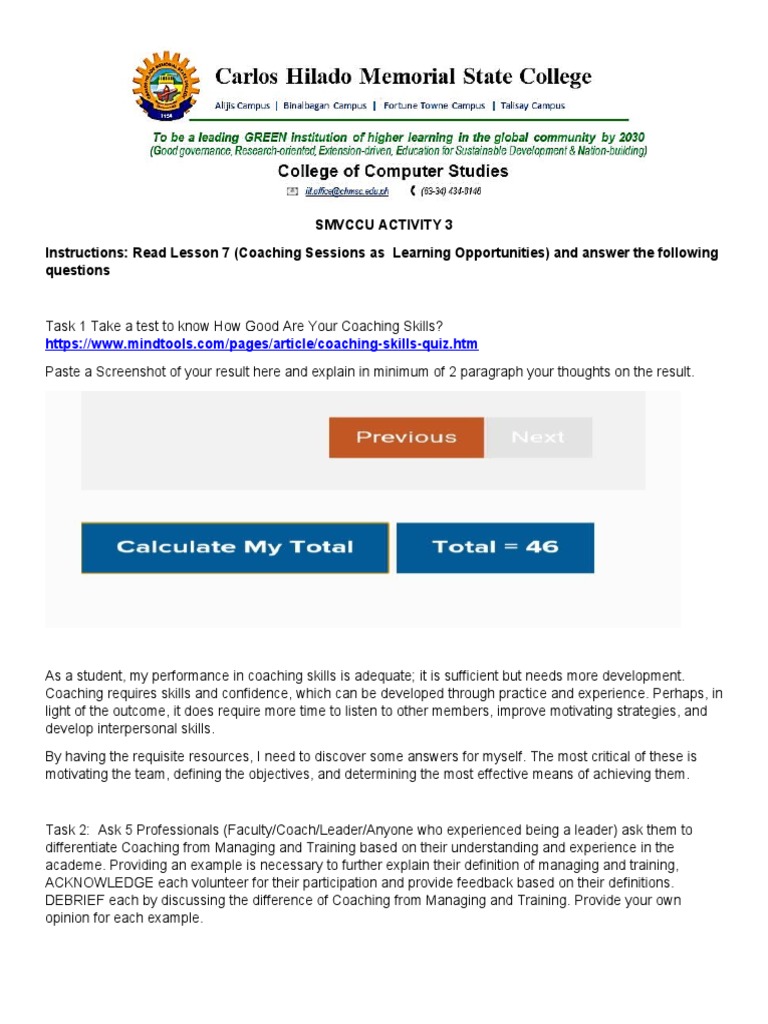 Smvccu Activity 3 Instructions: Read Lesson 7 (Coaching Sessions As ...