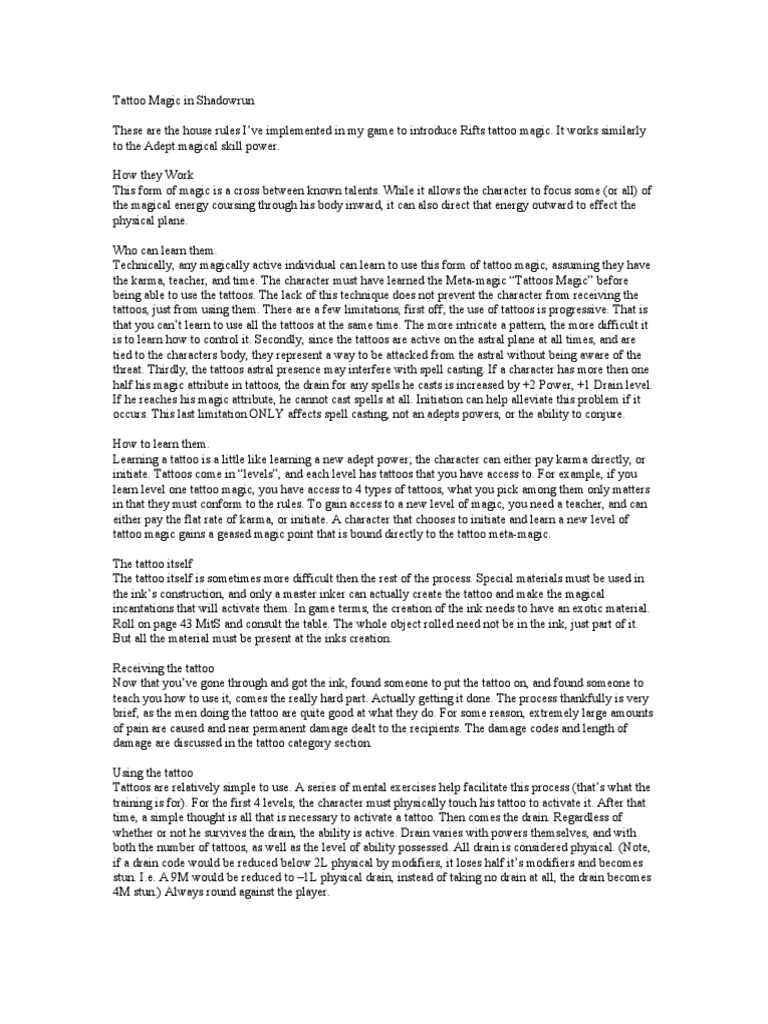 Tattoo Magic in Shadowrun 2 | PDF | Snake | Tattoo