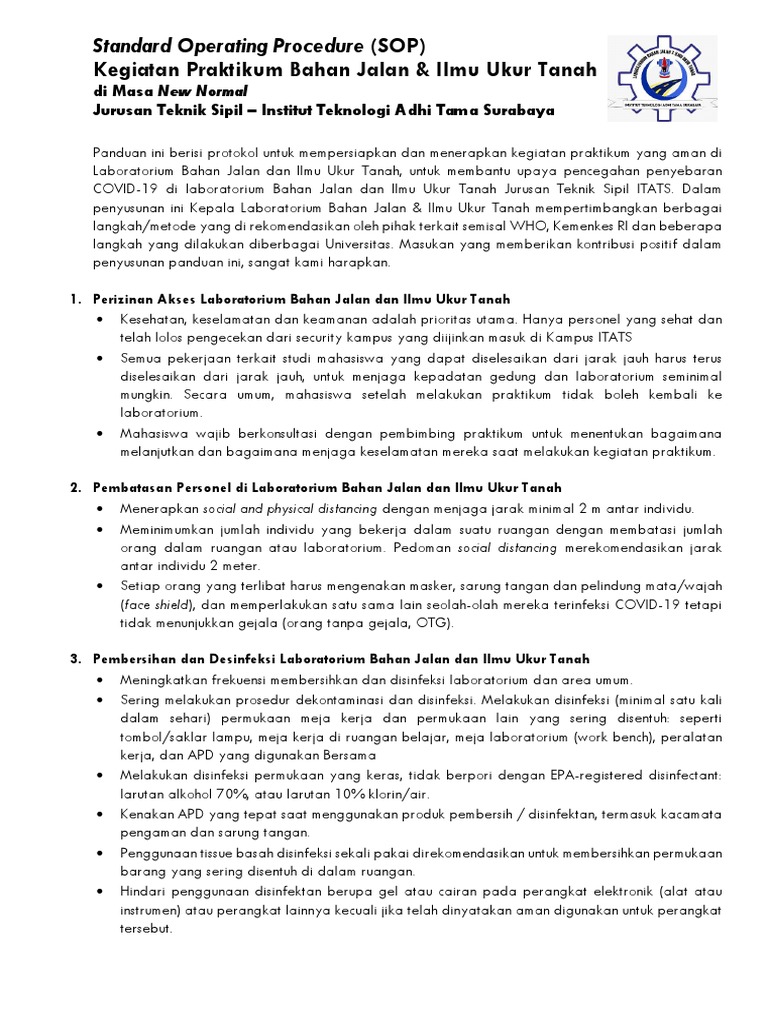 SOP - Praktikum Di Masa New Normal | PDF