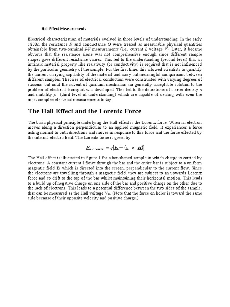 Hall Effect Measurement Techniques | PDF | Electrical Resistivity And ...