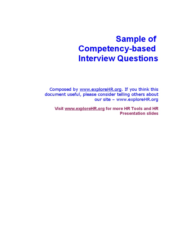 List of Competency-Based Interview Questions | PDF