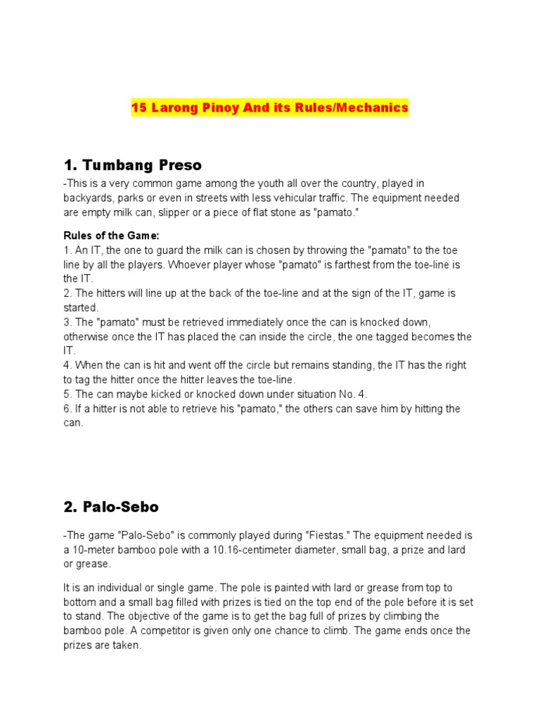 Traditional Filipino Games: Rules and Mechanics of 15 Popular Larong ...