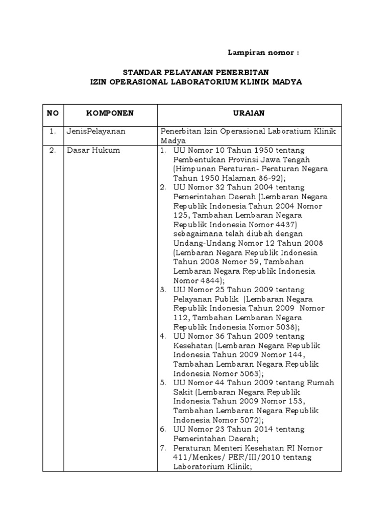 SP Izin Operasional Laboratorium Klinik Madya | PDF