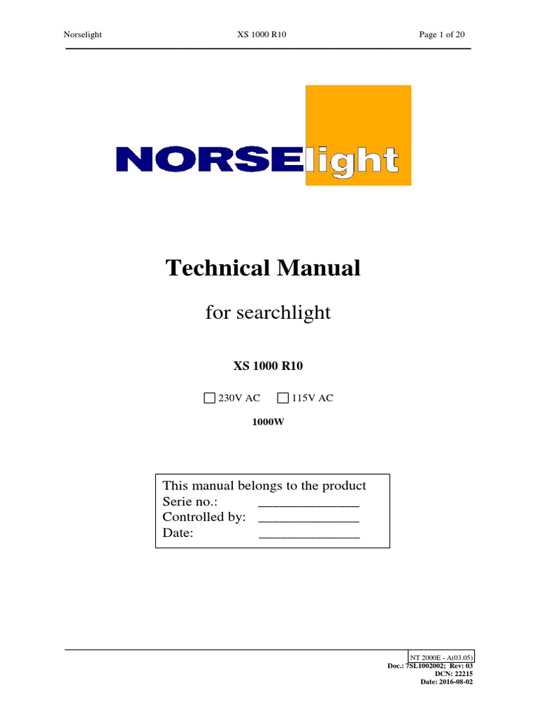 Technical Manual: For Searchlight | PDF | Power Supply | Incandescent ...