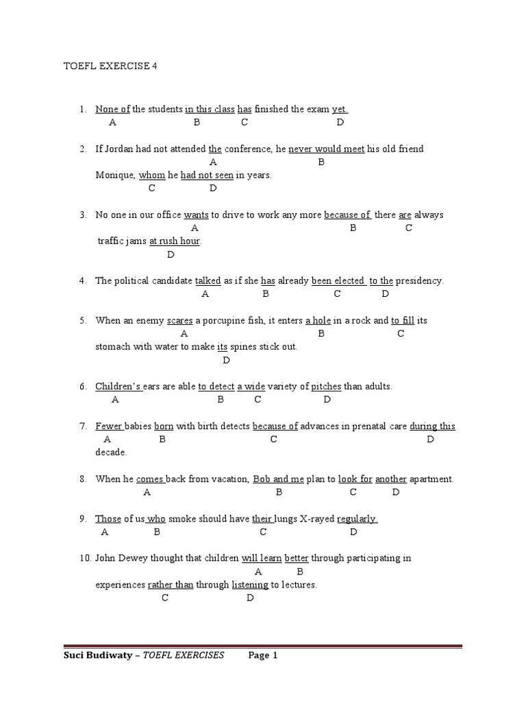 Suci Budiwaty - TOEFL EXERCISES | PDF