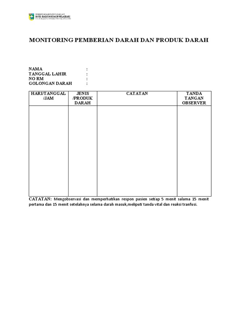Lamp. 11 Lembar Double Cek, Monitoring Pemberian Darah Dan Produk Darah | PDF