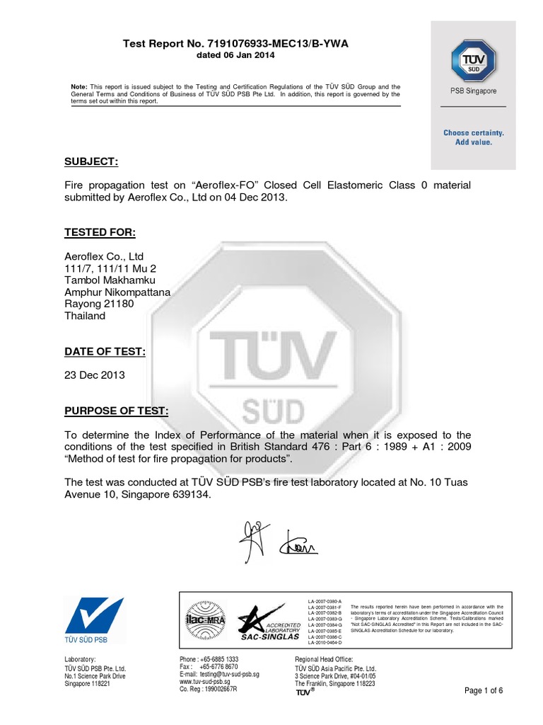 1.3 Test Chong Chay BS 476 Part 6 Aeroflex | PDF | Calibration | Nature