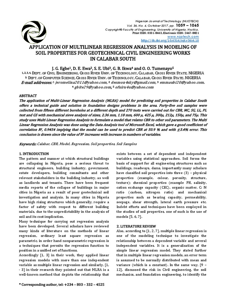 Application of Multilinear Regression Analysis in Modeling of Soil ...