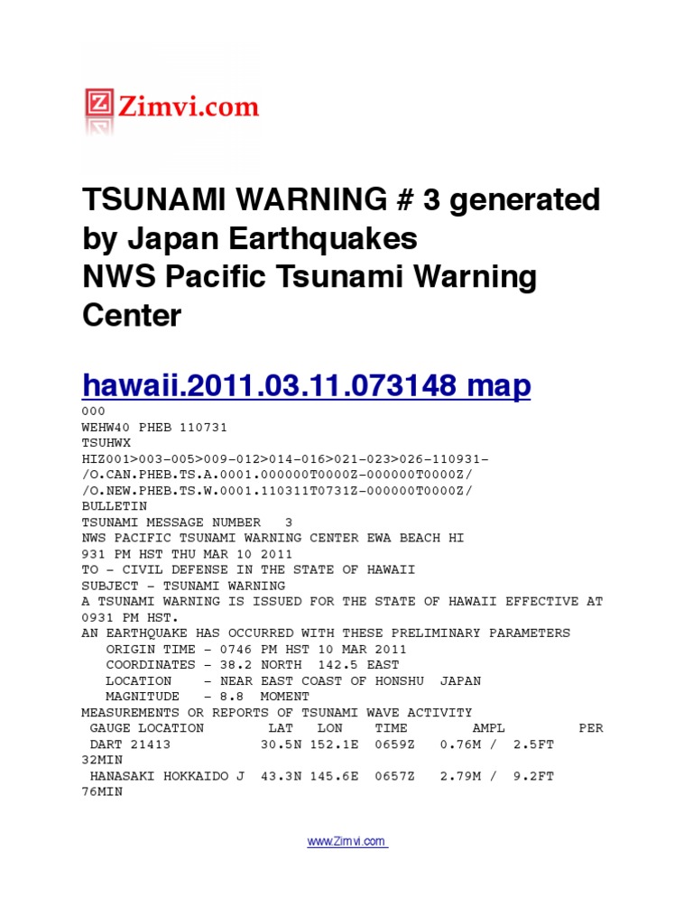 TSUNAMI WARNING # 3 Generated by Japan Massive Earthquakes (8.9 Richter ...
