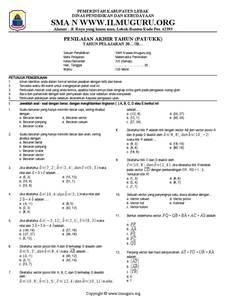 Soal PAT Matematika Peminatan Kelas 10 | PDF | Metode & Bahan Ajar