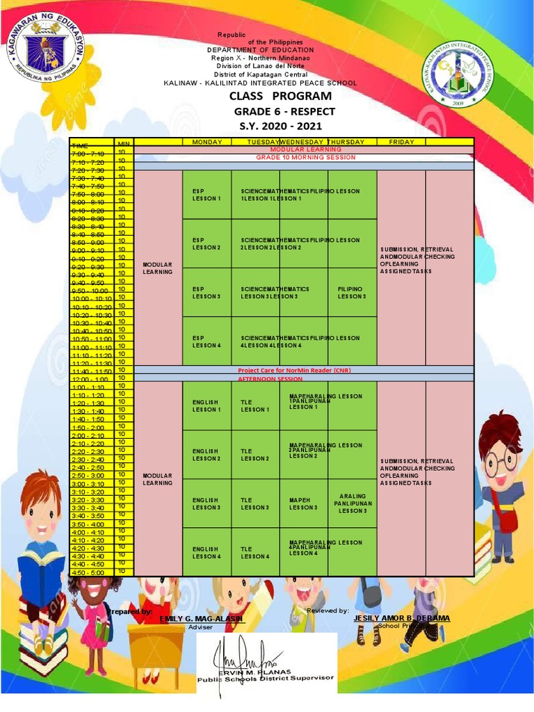 Class Program: Grade 6 - Respect S.Y. 2020 - 2021 | PDF | Philippines
