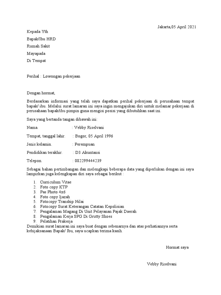 Surat Lamaran Rs Mayapada | PDF