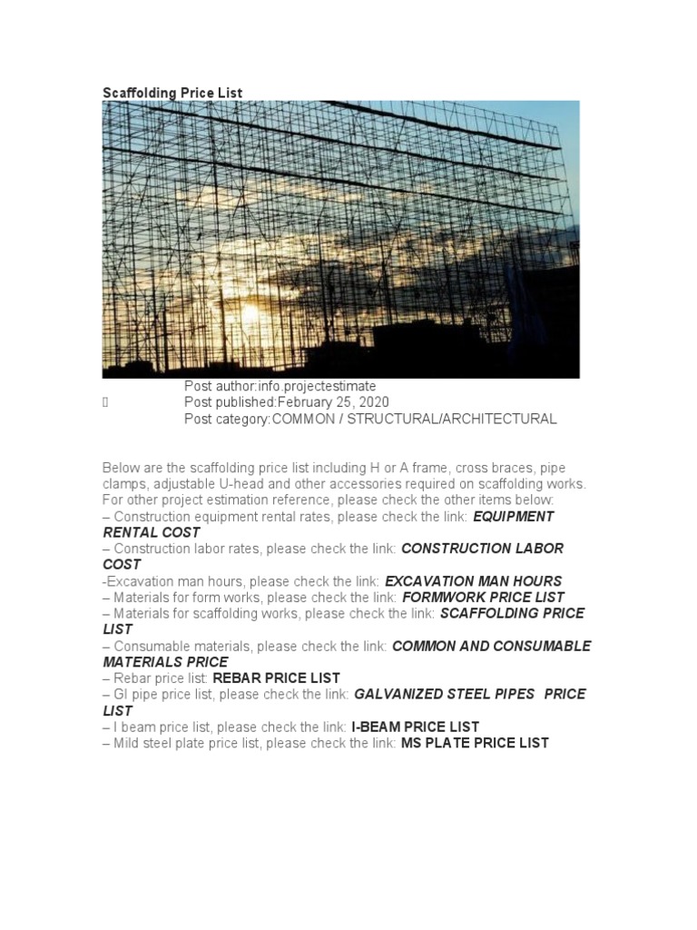 Scaffolding Price List | PDF | Scaffolding | Pipe (Fluid Conveyance)