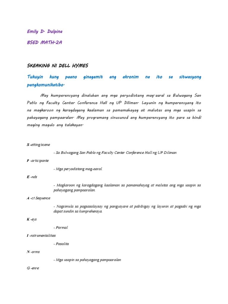 DULPINA, EMILY D. - Speaking Ni Dell Hymes | PDF