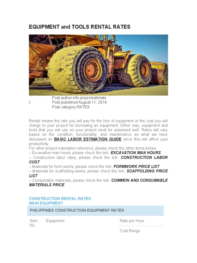 EQUIPMENT and TOOLS RENTAL RATES | PDF | Loader (Equipment ...