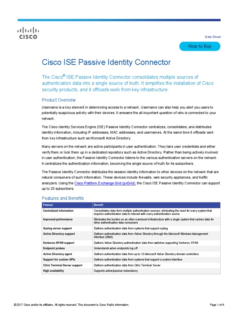 Cisco ISE Passive Identity Connector: Product Overview | PDF | Active ...