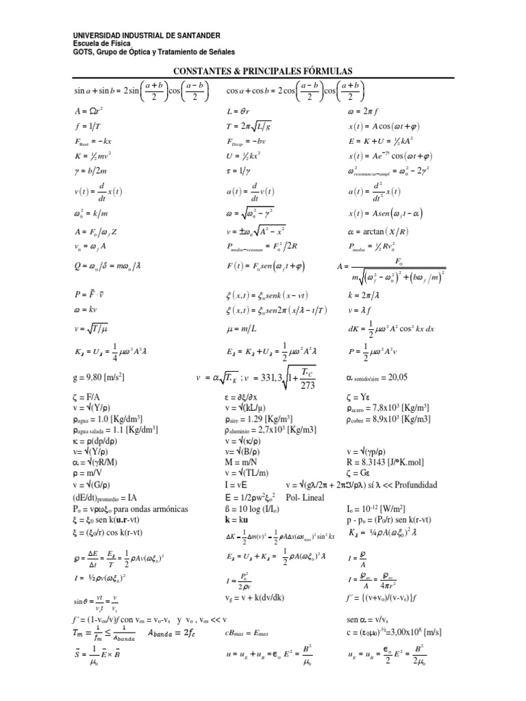 Constantes & Principales Fórmulas | PDF | Physics | Nature