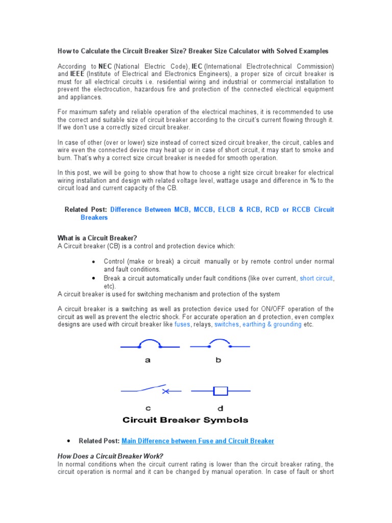Circuit Breaker Size Calculation Guide | PDF
