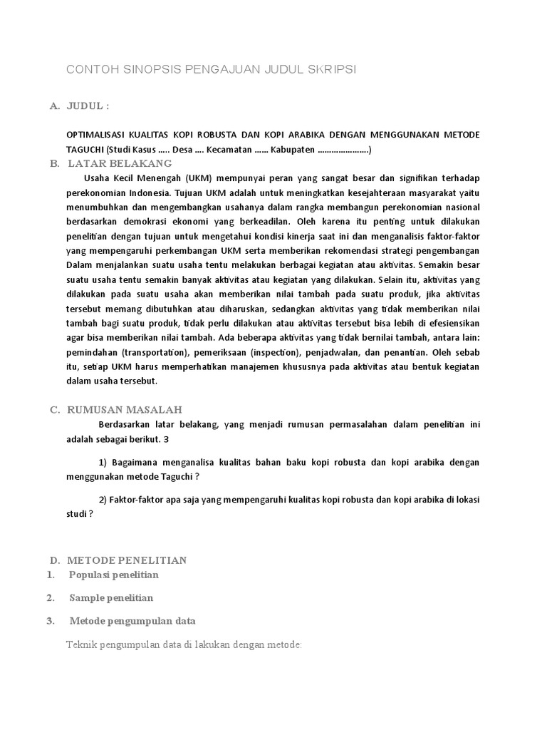 Contoh Sinopsis Pengajuan Judul Skripsi | PDF