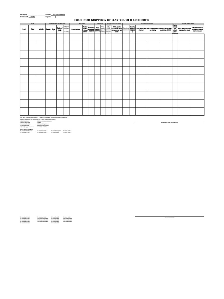 Child Mapping FORM | PDF | Disability | Human Diseases And Disorders