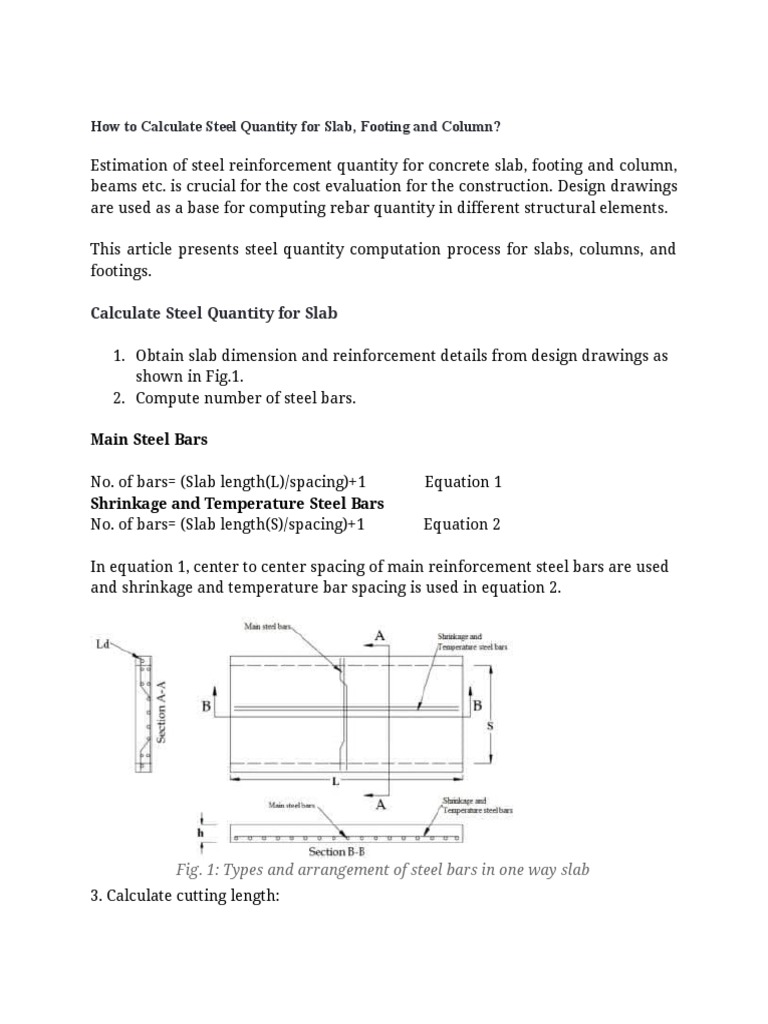 Steel Quantity Calculation for Slabs | PDF | Length | Column