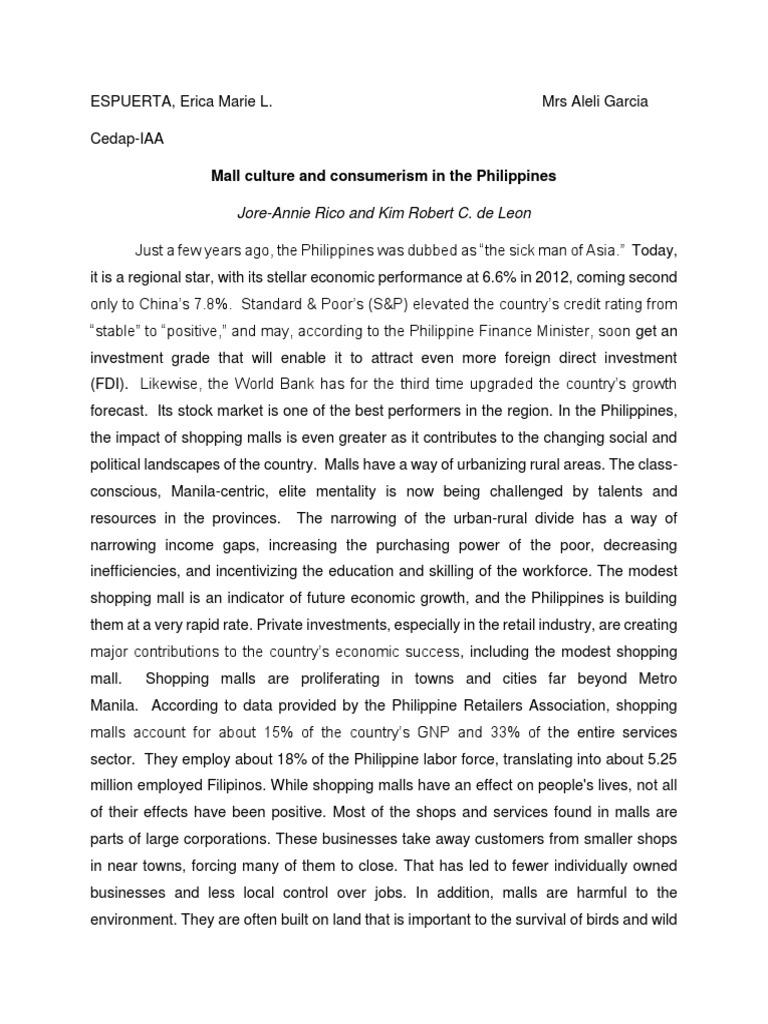 Mall Culture and Consumerism in The Philippines: Jore-Annie Rico and ...
