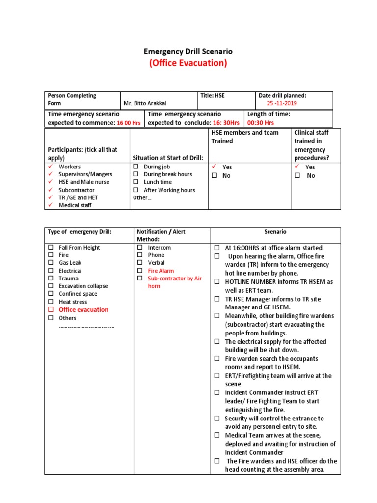 Emergency Drill Scenario | Download Free PDF | Firefighting | Hazards