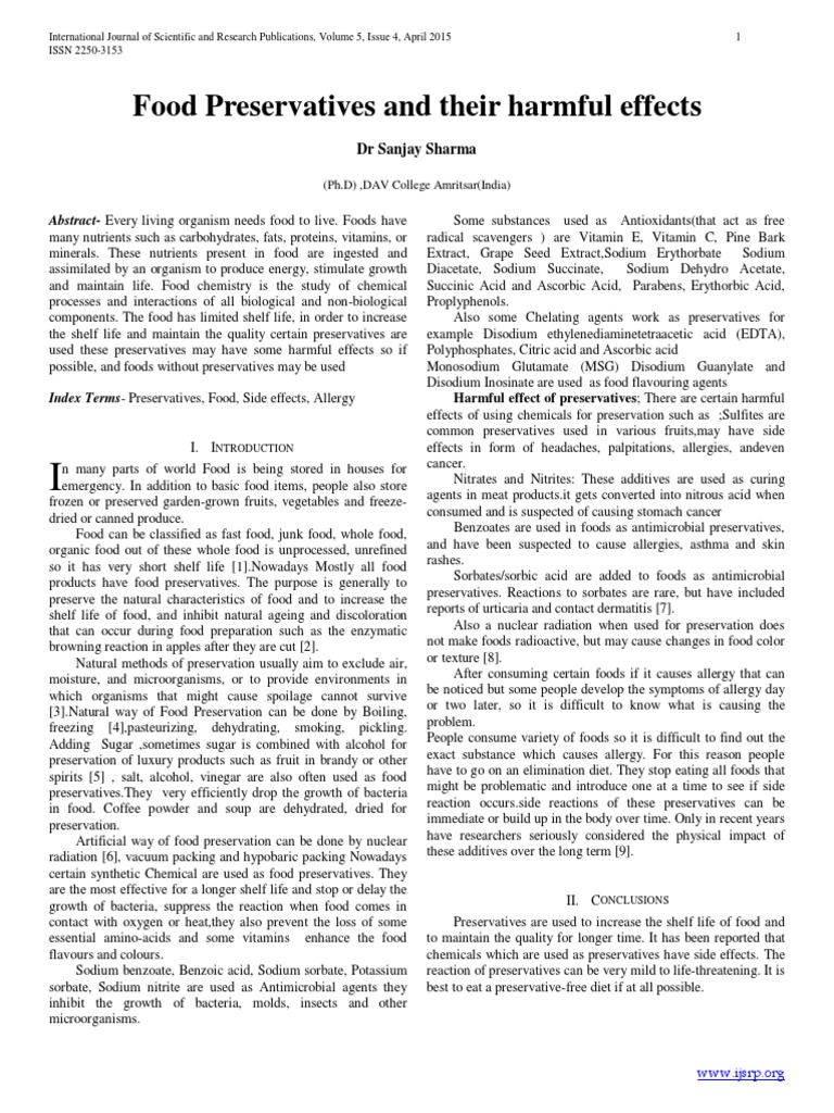 Food Preservatives and Their Harmful Eff | PDF | Food Preservation ...