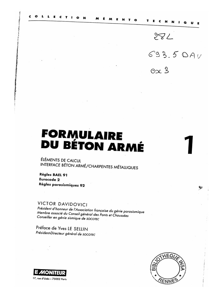 Formulaire Du Beton Arme Victor Davidovici PDF | PDF