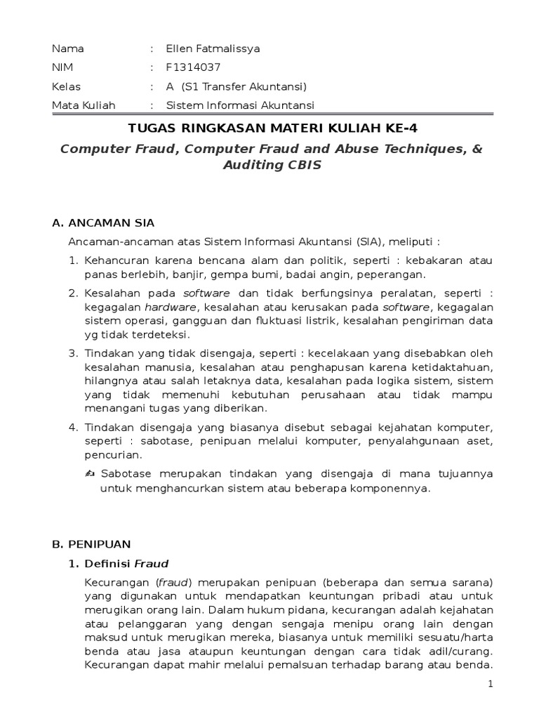 Tugas Ringkasan Materi Kuliah Ke 4 Computer Fraud Computer Fraud and Abuse Techniques Amp ...