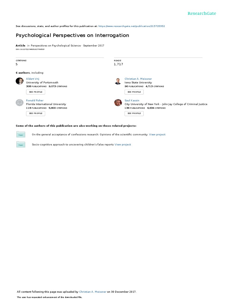 Psychological Perspectives On Interrogation | PDF | Interrogation ...