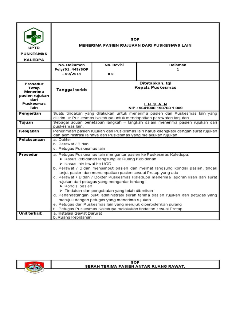 Sop Menerima Rujukan Pasien | PDF
