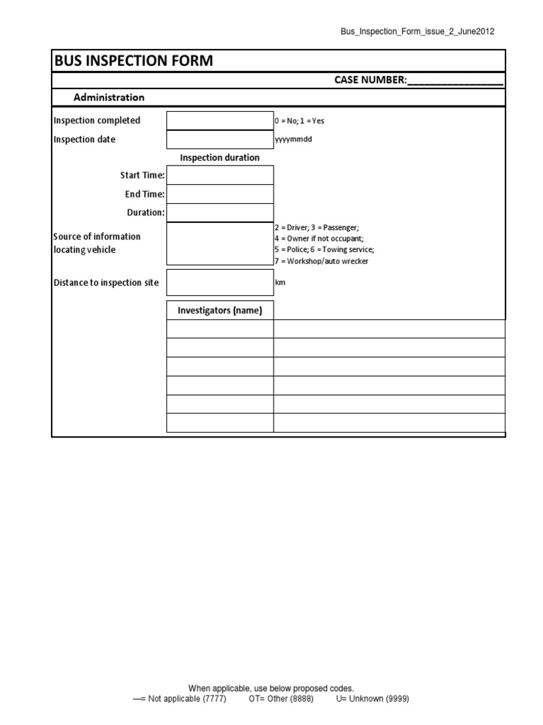 Bus Inspection Form: Administration CASE NUMBER | PDF | Seat Belt | Airbag