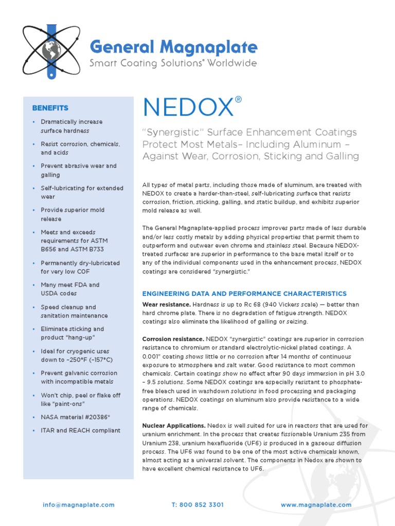 NEDOX - "Synergistic" Surface Enhancement Coatings | PDF | Friction | Wear