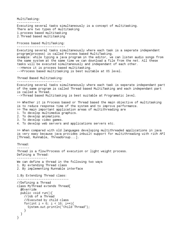 Multi Threading Notes Pdf Method Computer Programming Process Computing 2296