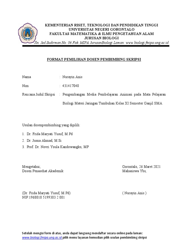 Format Pemilihan Dosen Pembimbing Skripsi | PDF