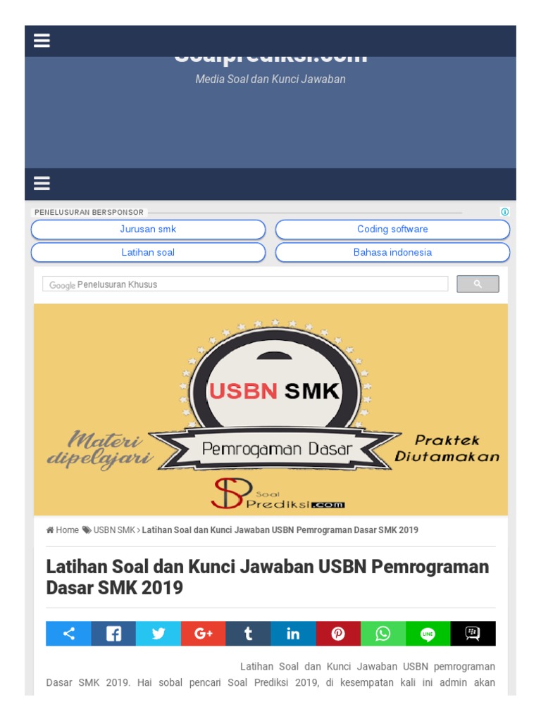 WWW Soalprediksi Com 2018 11 Latihan Soal Dan Kunci Jawaban Usbn Pemrogaman Dasar HTML | PDF