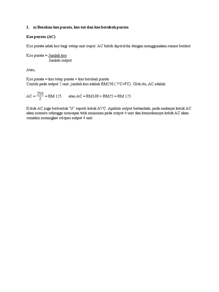 Hubungan Kos Purata dan Kos Sut | PDF