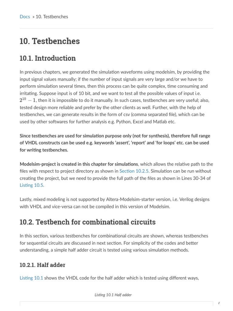 Testbenches - FPGA Designs With VHDL Documentation | PDF | Vhdl | Input ...