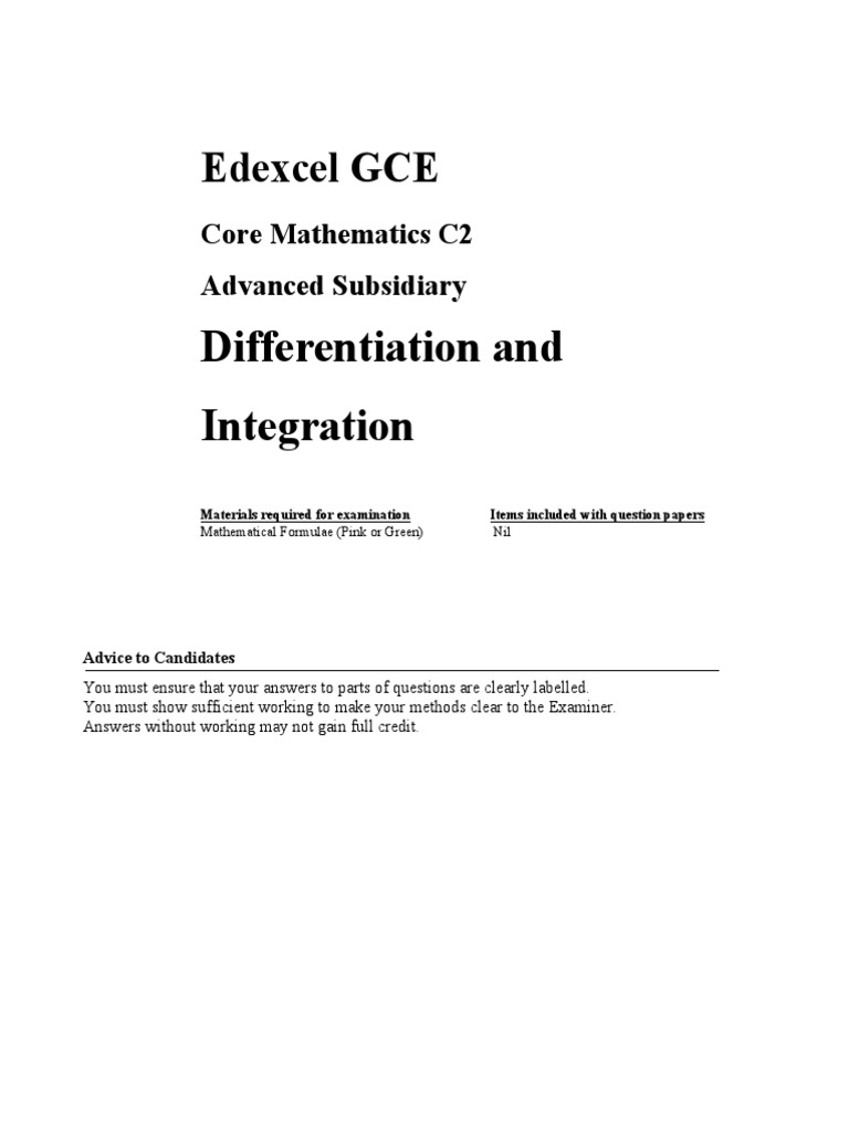 Differentiation and Integration: Edexcel GCE | PDF | Area | Calculus